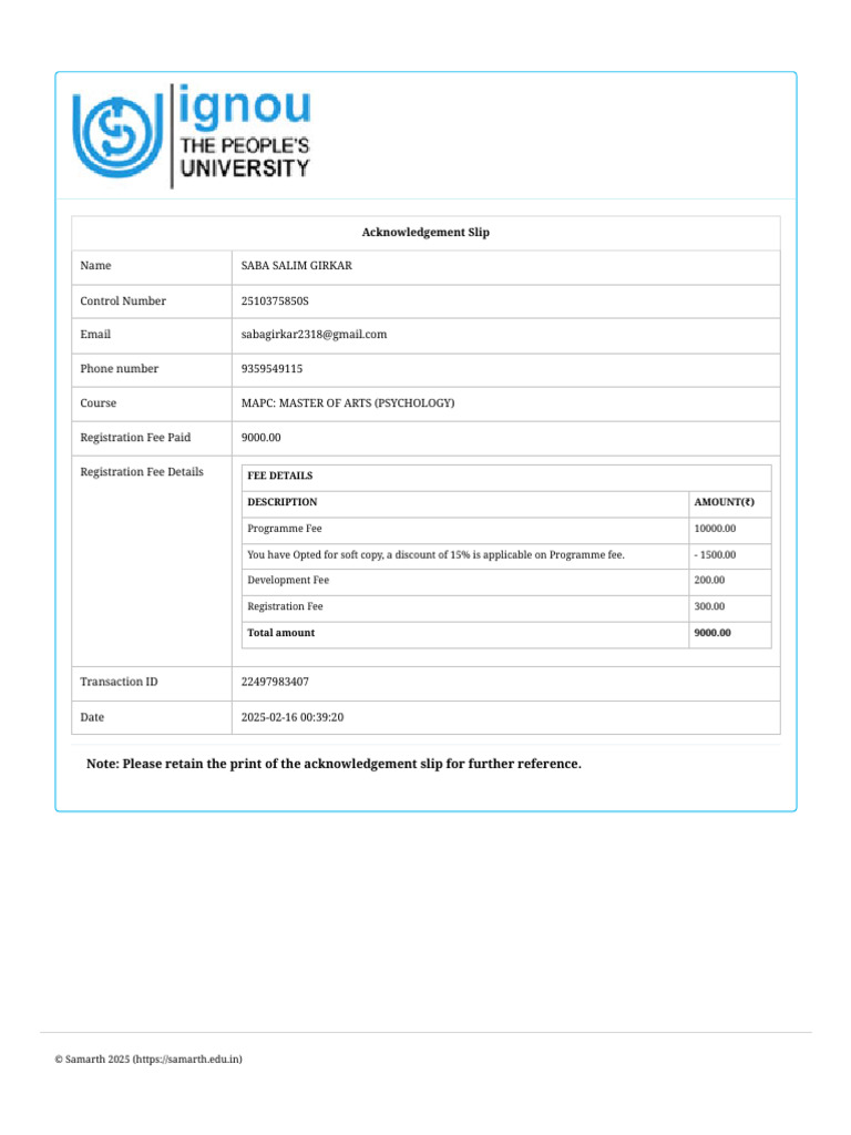Acknowledgement Slip for MAPC Registration | PDF