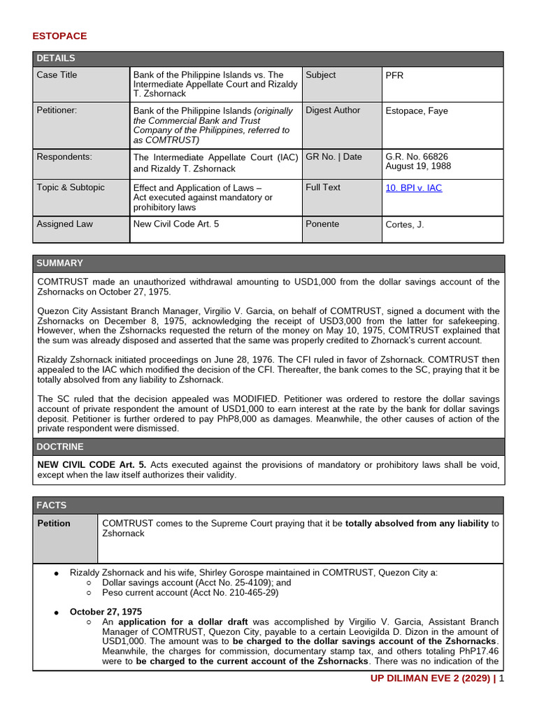 BPI v. IAC - G.R. No. 66826 | PDF | Banks | Justice