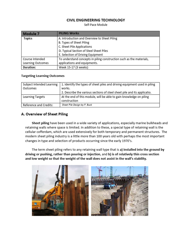 Piling Works: Sheet Piling Overview | PDF | Deep Foundation | Building Engineering