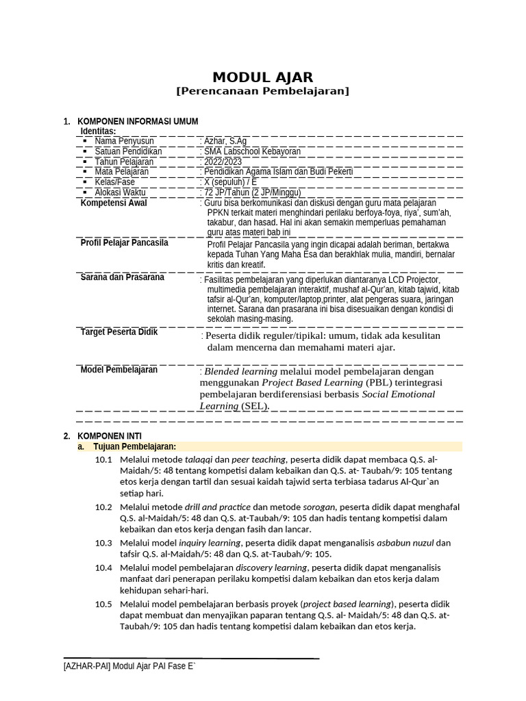 Format Modul Ajar | PDF