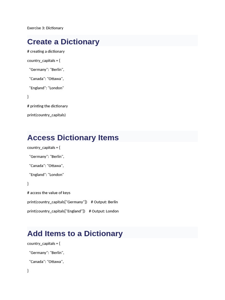Python Dictionary Basics Guide | PDF