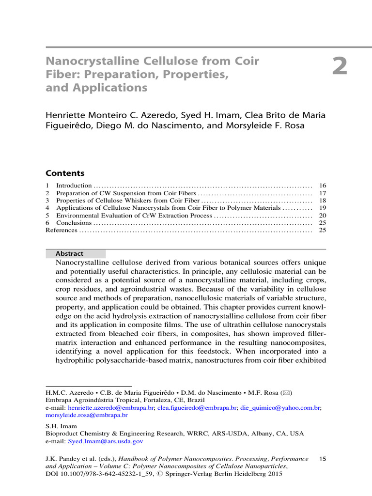 Nanocrystalline Cellulose From Coir | PDF | Nanocomposite | Fibers