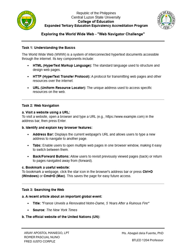 Exploring The World Wide Web Web Navigator Challenge Activity | PDF ...