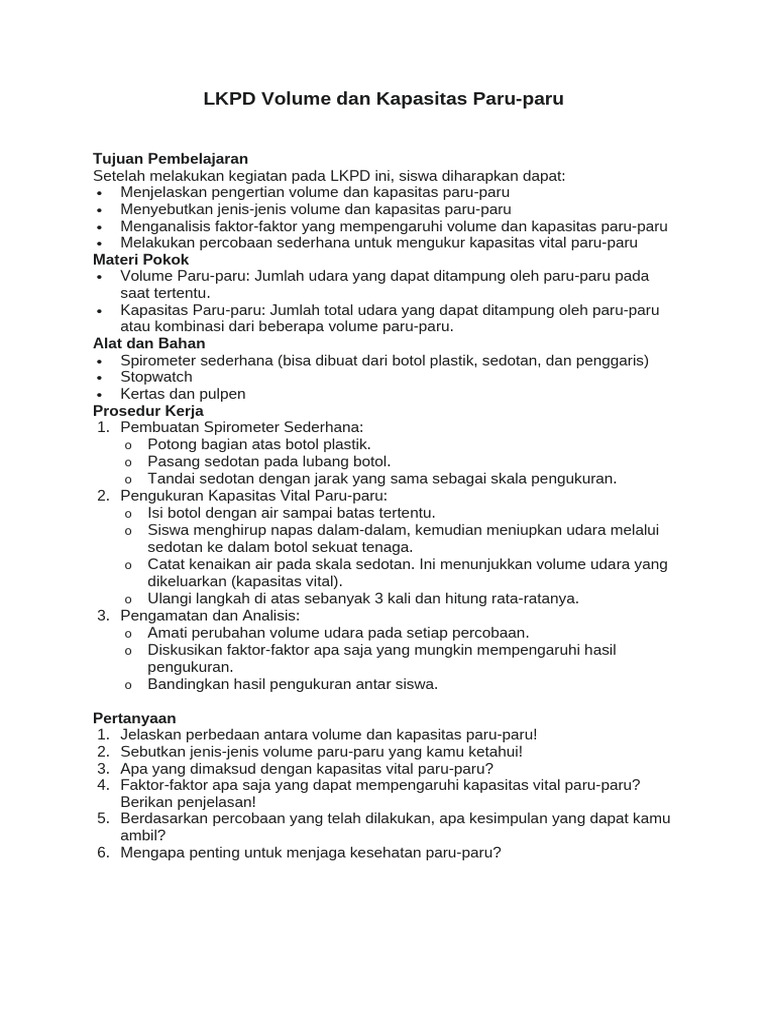 LKPD Volume Dan Kapasitas Paru-Paru | PDF