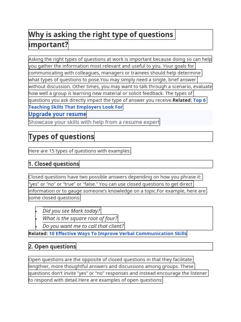Types-of-questions | PDF | Reason | Learning