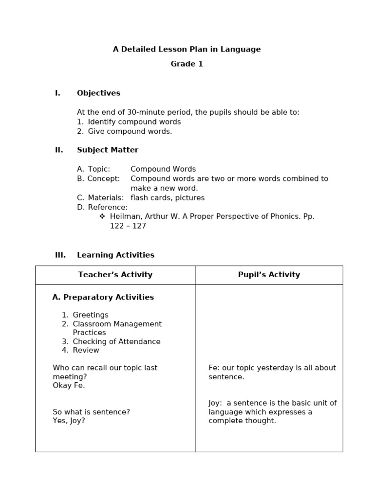 A Detailed Lesson Plan in Language - GLACIE JANE | PDF | Lesson Plan