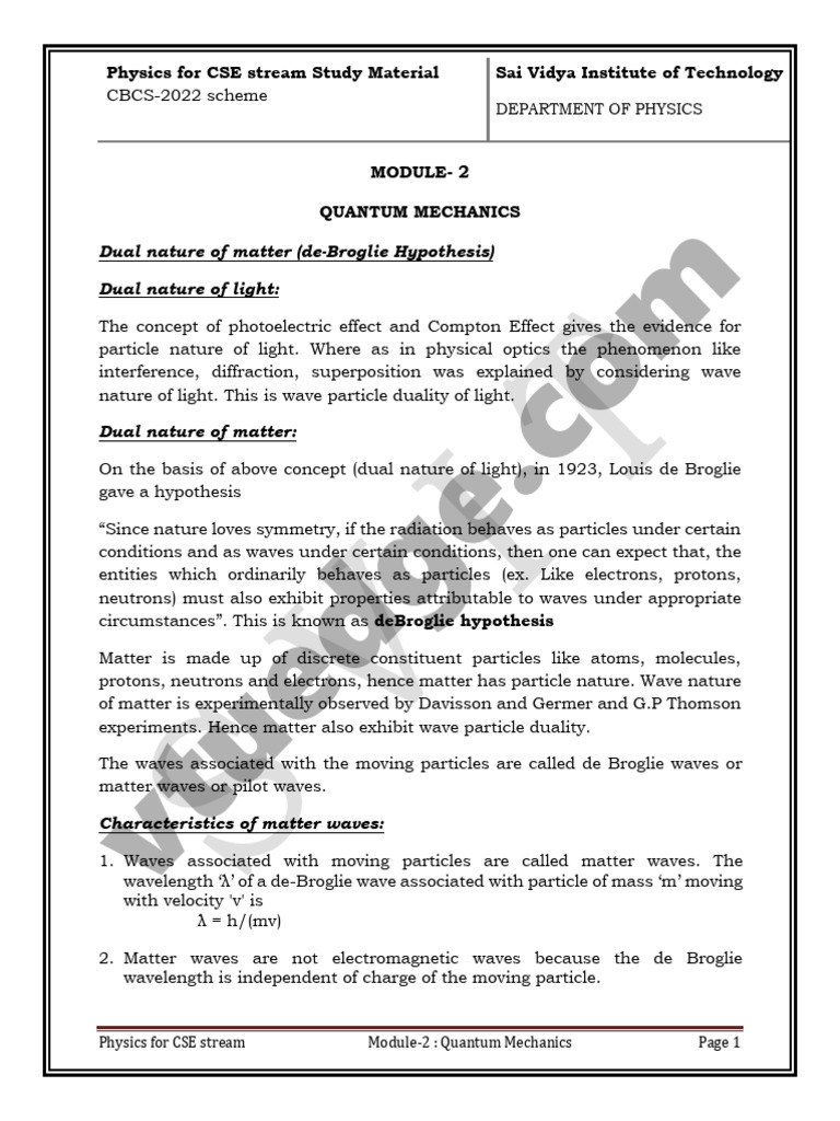 MODULE 2 Quantum Mechanics | PDF | Waves | Wave Function