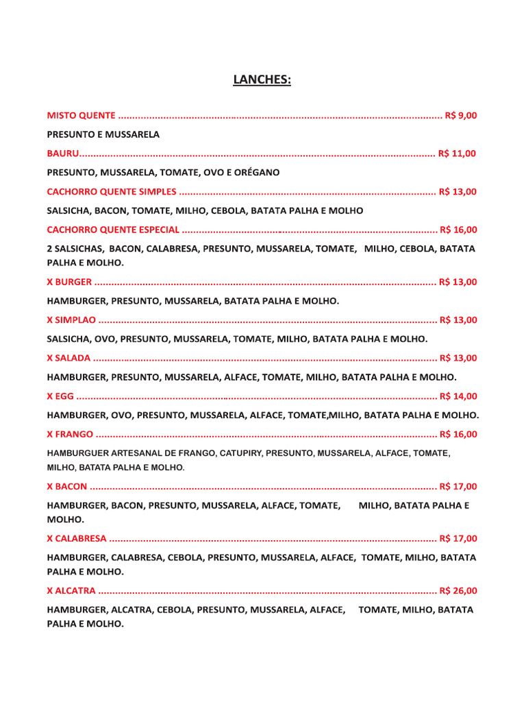 Café Boutique Cardápio Lanches | PDF