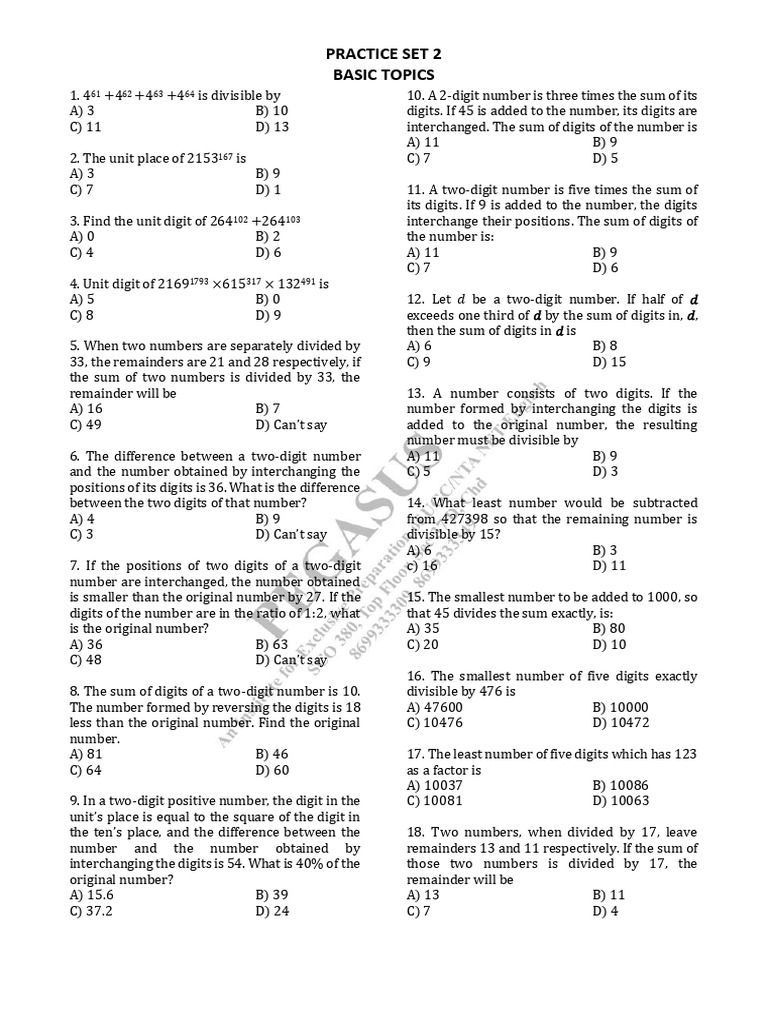 Practice Set 2 | PDF | Division (Mathematics) | Numbers