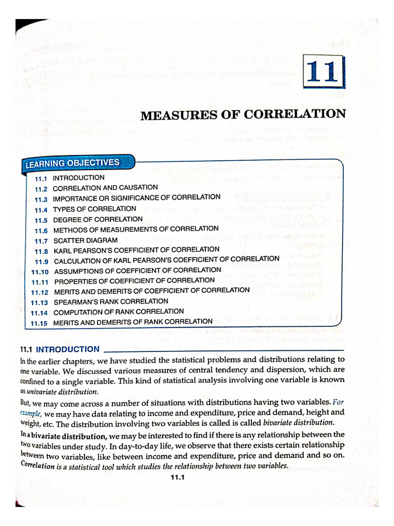 Class 11 Measures of Correlation | PDF