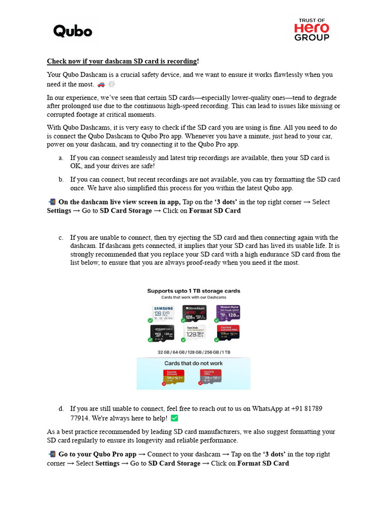 Check Your Qubo Dashcam SD Card Status | PDF