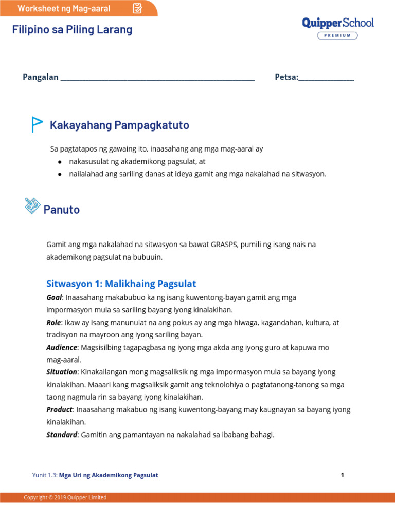 AW2_FPL 11_12 Q1 0103_Mga Uri ng Akademikong Pagsulat (4) | PDF