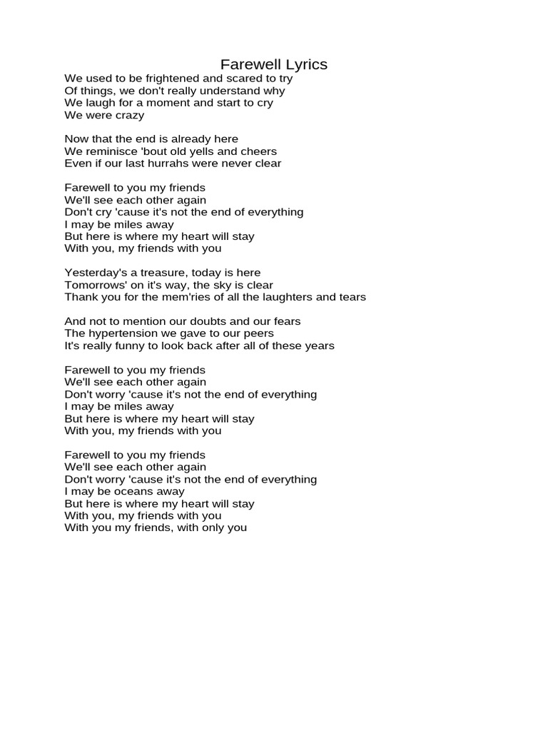 Farewell to You, My Friends Lyrics | PDF