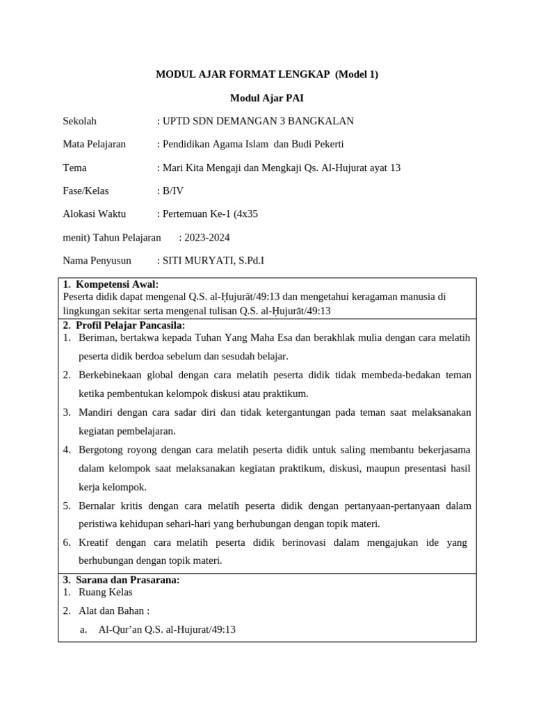 1 MODUL AJAR PPL 1 SITI MURYATI, S.Pd.I | PDF