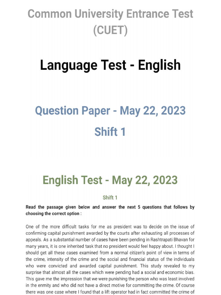 CUET English PYQ (Set - 01) | PDF