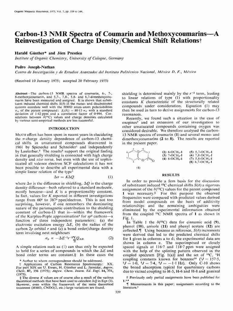 Carbon43 NMR Spectra of Coumarin and Methoxycoumarins-A Reinvestigation of Charge Density ...