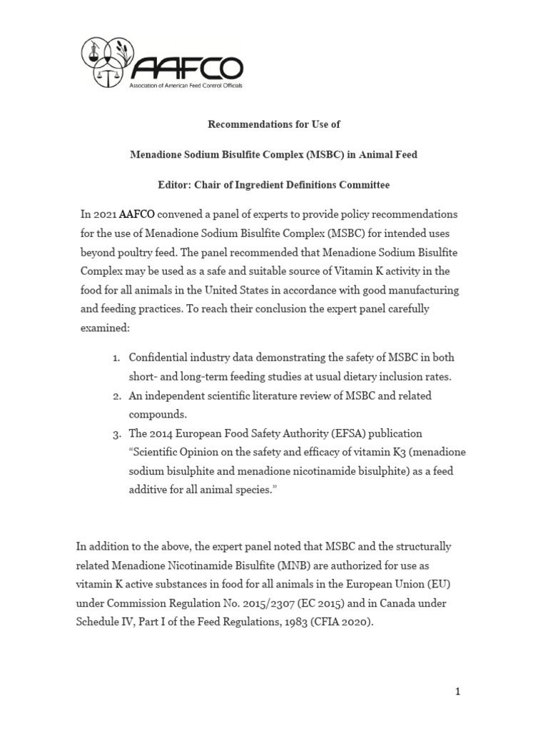 MSBC Use in Animal Feed Guidelines | PDF | Vitamin