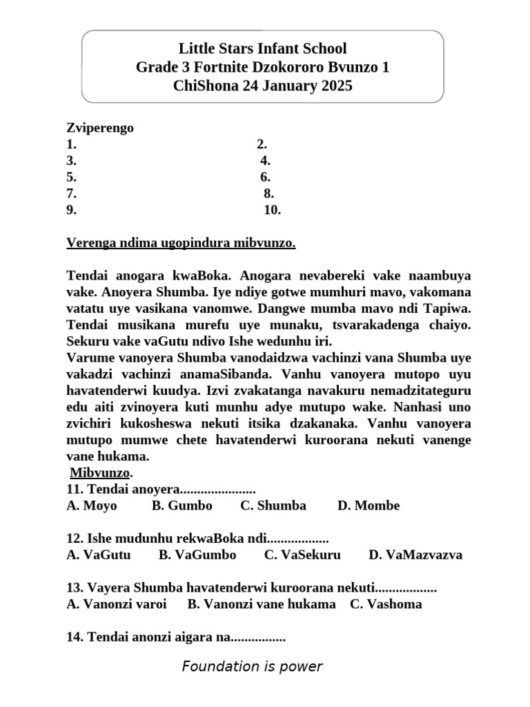 LSIS G3 ChiShona Revision Test 1 | PDF