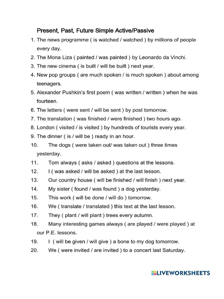 Passive Voice Worksheet - 758863 | PDF