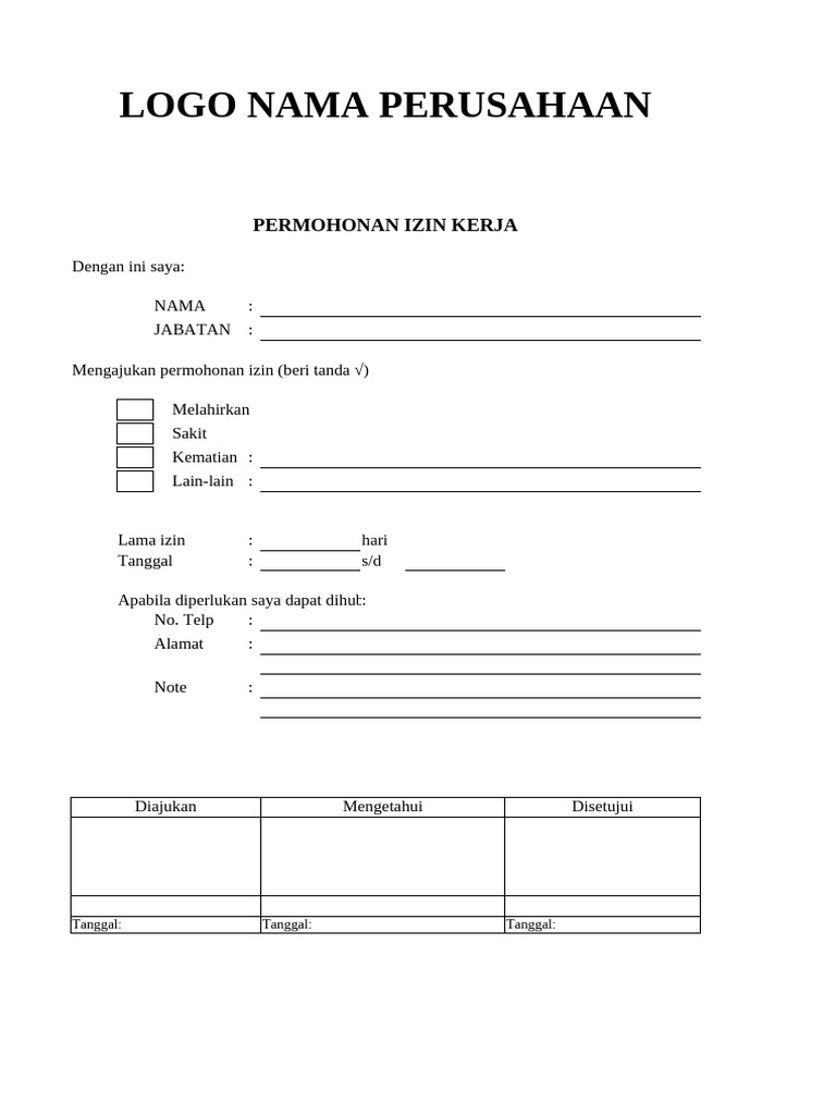Form Permohonan Izin Kerja | PDF
