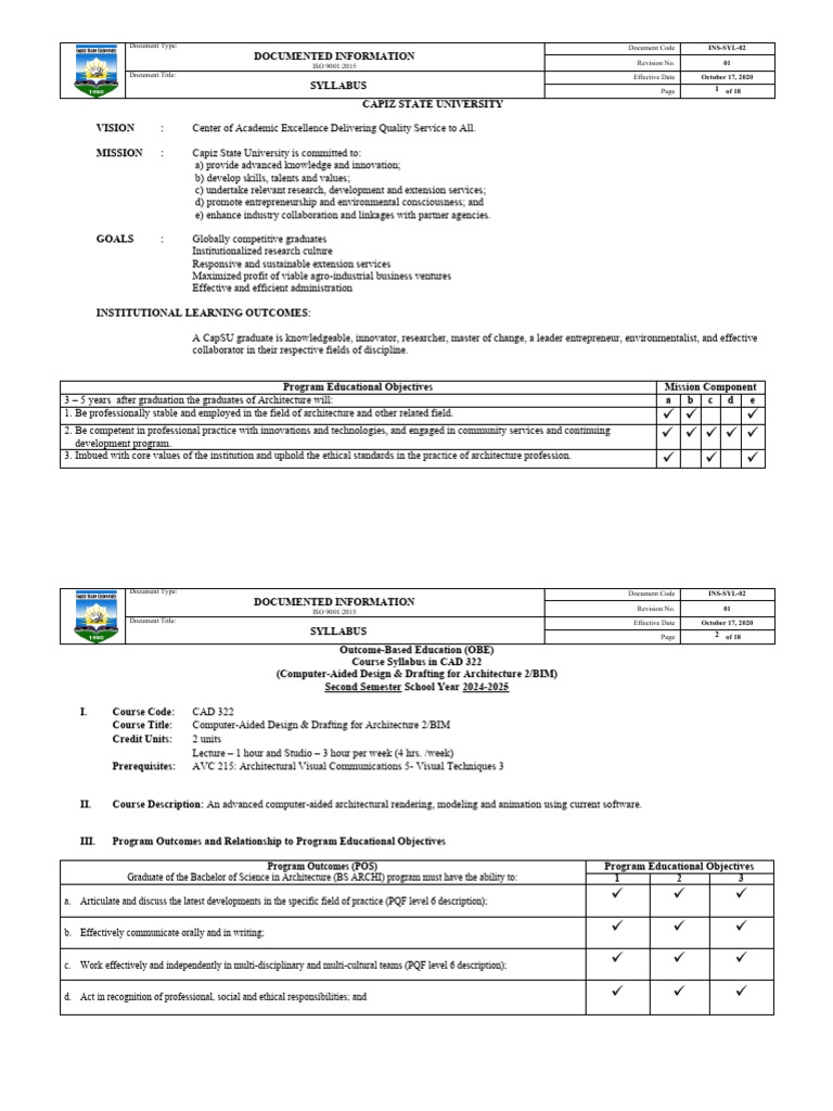 ARCH. MARK DEGALA Syllabus-CADD 322 | PDF | Communication | Computer Aided Design
