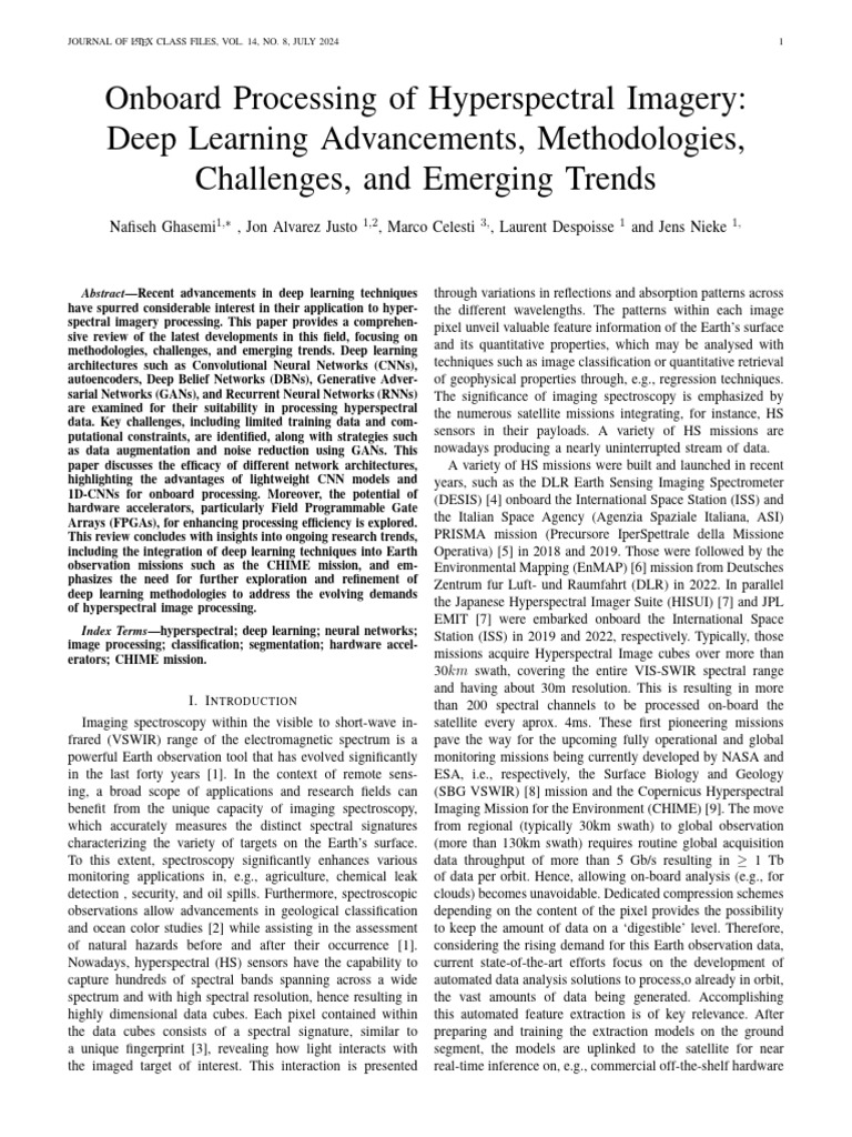 Onboard Processing of Hyperspectral Imagery Deep Learning Advancements Methodologies Challenges ...