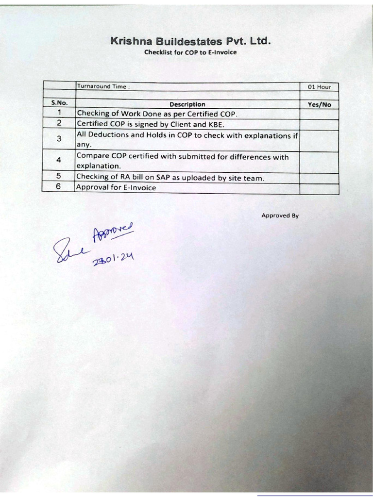 Checklist For COP To E-Invoice | PDF