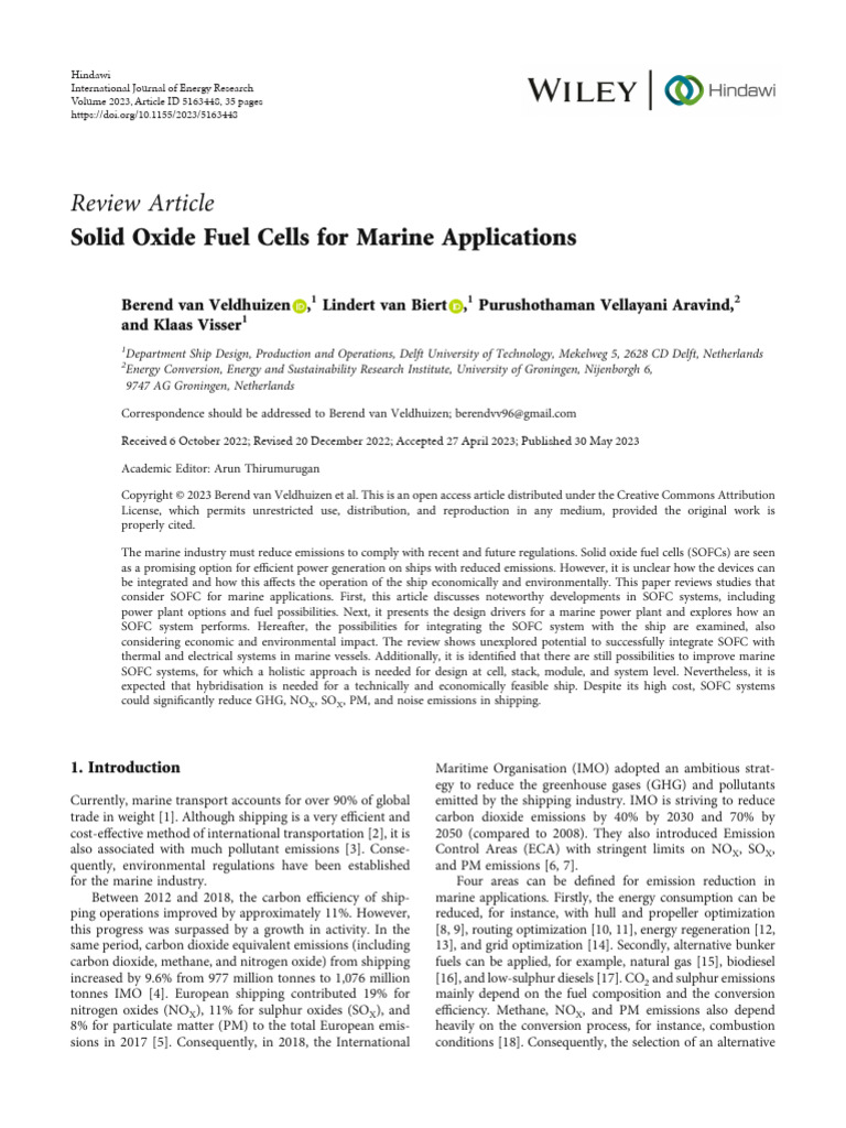 Review Article: Solid Oxide Fuel Cells For Marine Applications | PDF | Solid Oxide Fuel Cell ...