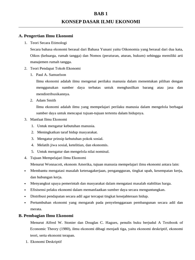 Rangkuman Bab 1 Konsep Dasar Ilmu Ekonomi | PDF
