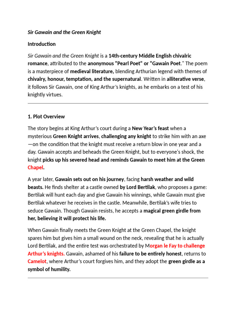 Sir Gawain: Chivalry & Temptation | PDF | Green Knight | Gawain