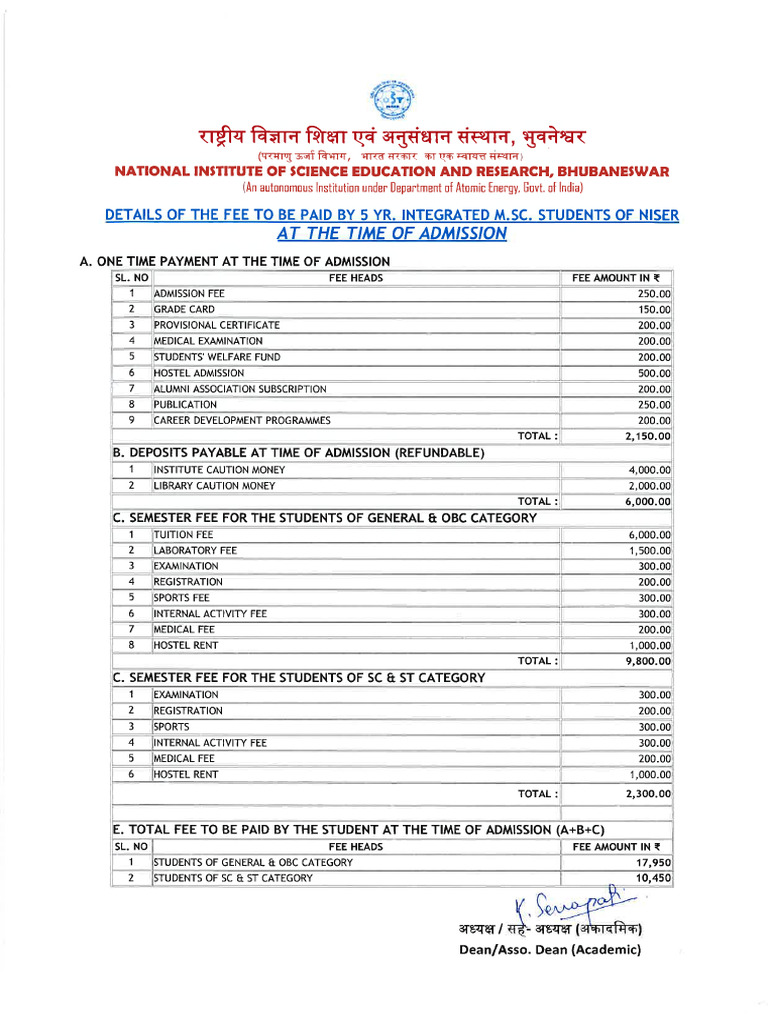 M.SC Fee Structure Details | PDF