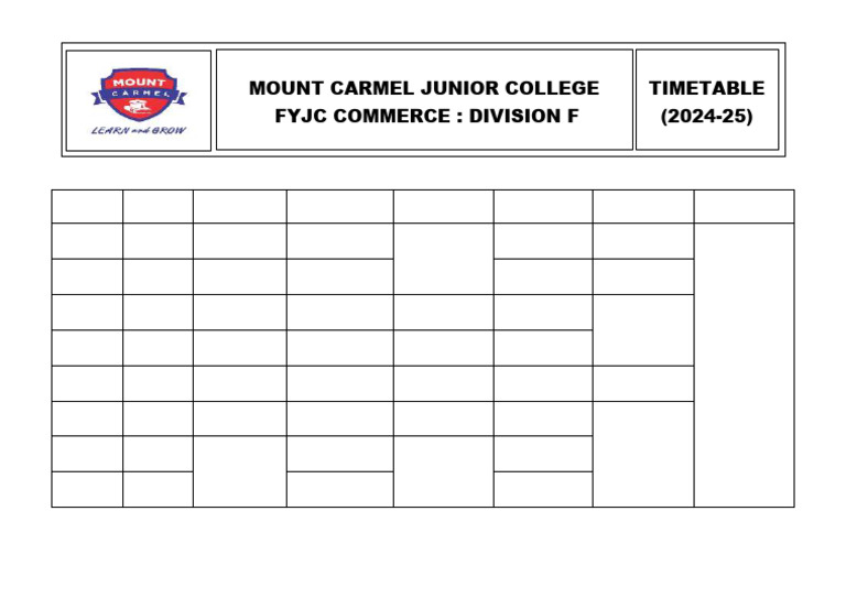 Mount Carmel Junior College Fyjc Commerce: Division F Timetable (2024-25) | PDF