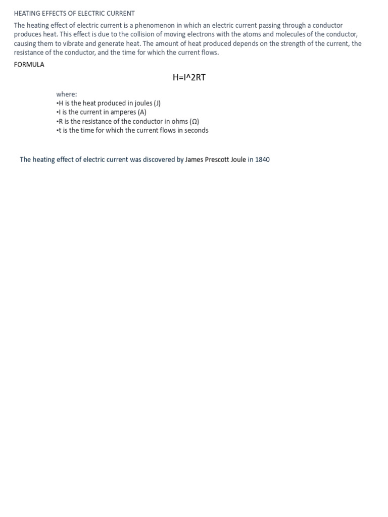 Heating Effects of Electric Current Explained | PDF | Electric Current ...