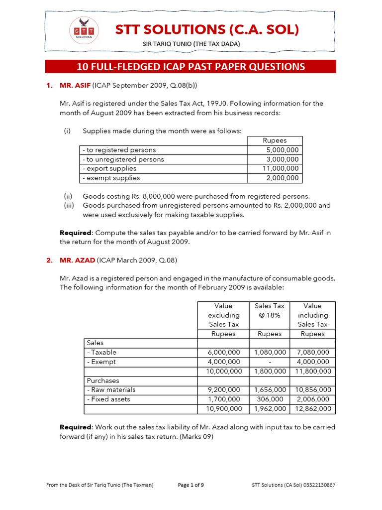 Sales Tax Icap 10 Practice Questions | PDF | Taxes | Sales Taxes In The ...