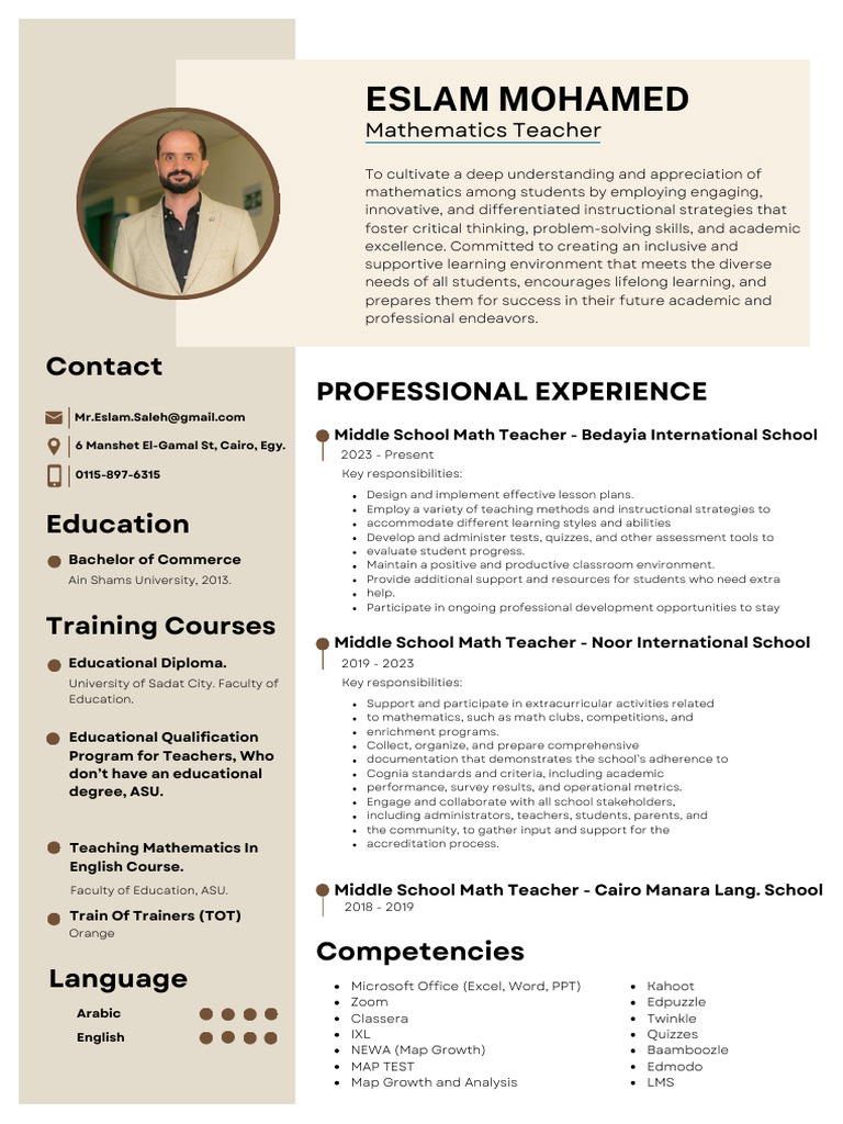 Eslam's CV Last Updated - 2024 | PDF | Teachers | Differentiated Instruction