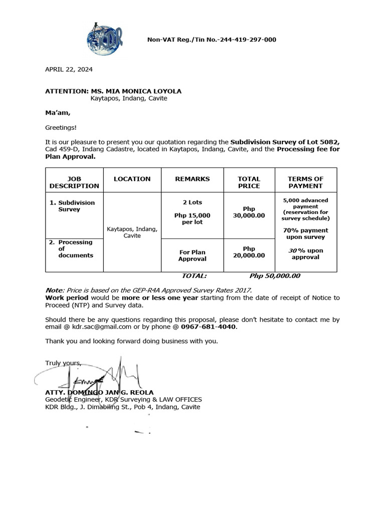5082-Quotation-Subdivision Survey | PDF