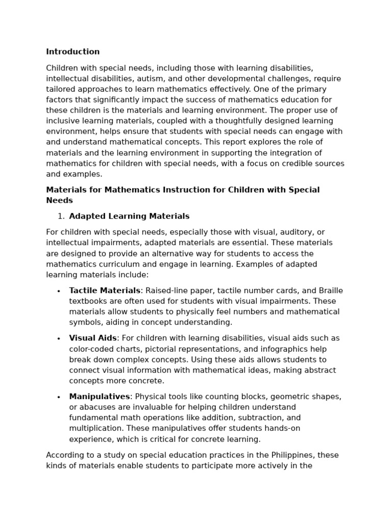 Topic 7 math report | PDF | Classroom | Special Education