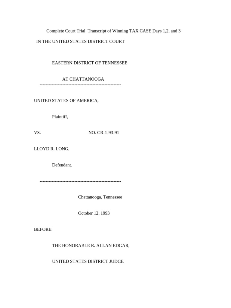US v. Long 1983 Winning Trial Transcript IRS Case | PDF | Lawsuit ...