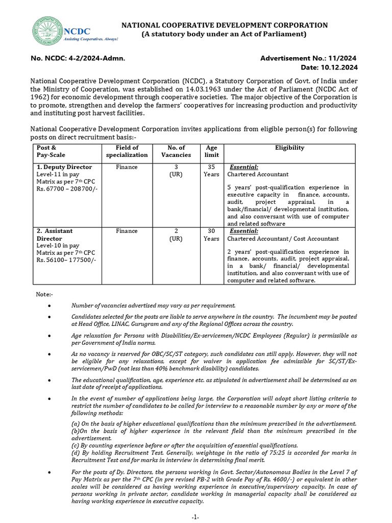 0615101224advt No 11 - 24 - DD & AD - Finance | PDF | Recruitment ...
