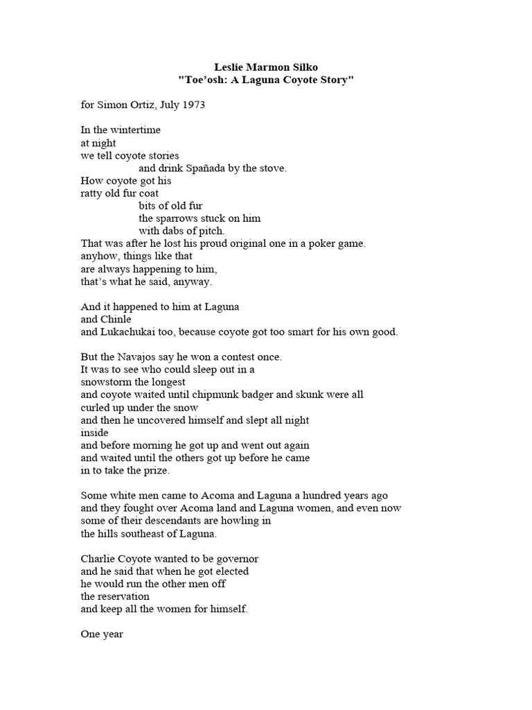 Leslie Marmon Silko Toe'Osh A Laguna Coyote Story | PDF