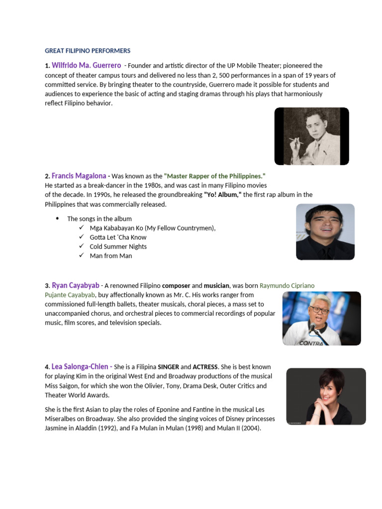 Great Filipino Performers | PDF
