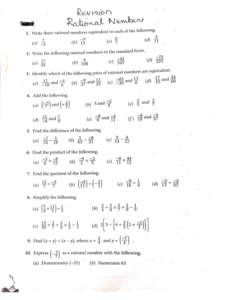Rational Numbers and Properties of Triangles Class VII Sheet | PDF