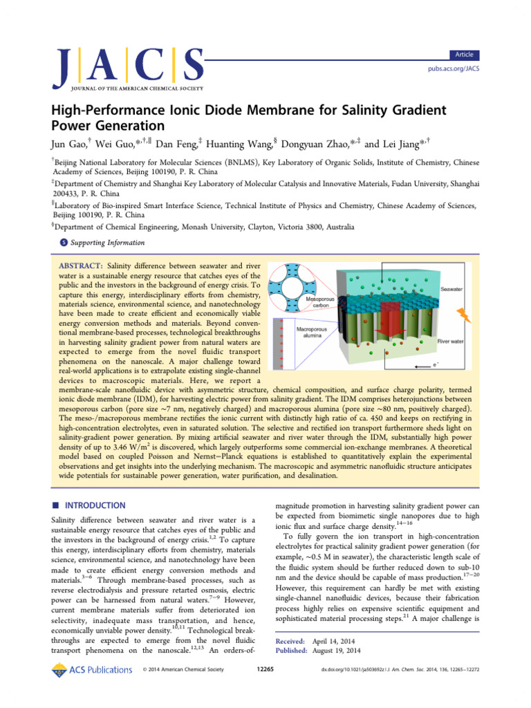 Gao Et Al 2014 High Performance Ionic Diode Membrane For Salinity Gradient Power Generation ...