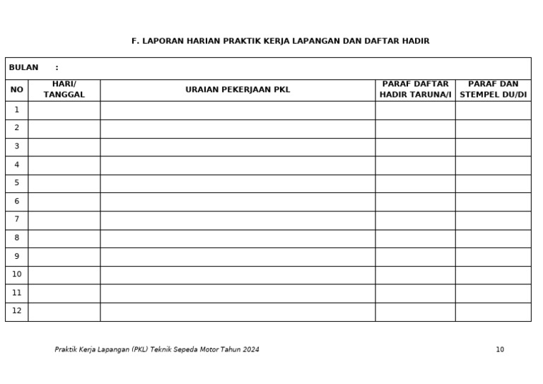 Laporan Harian Praktek Kerja Industri Dan Daftar Hadir | PDF
