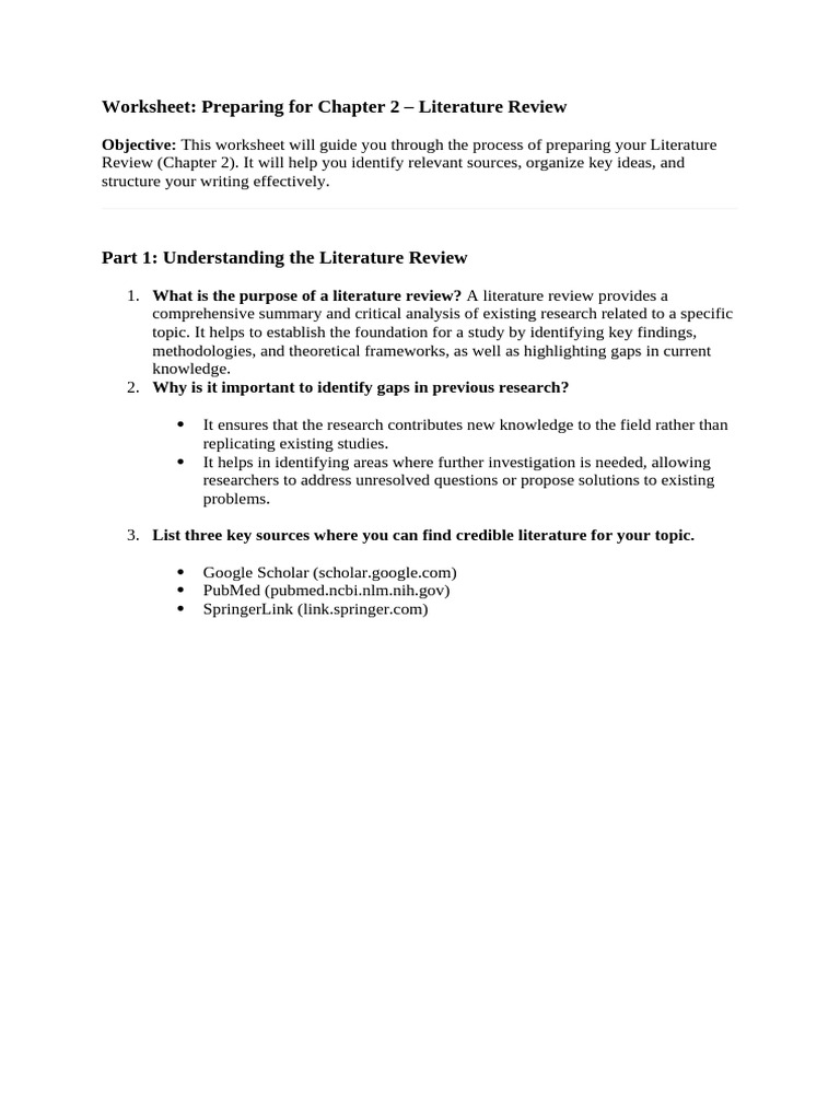 Guideline - Preparing For Chapter 2 - Literature Review | PDF | Self ...