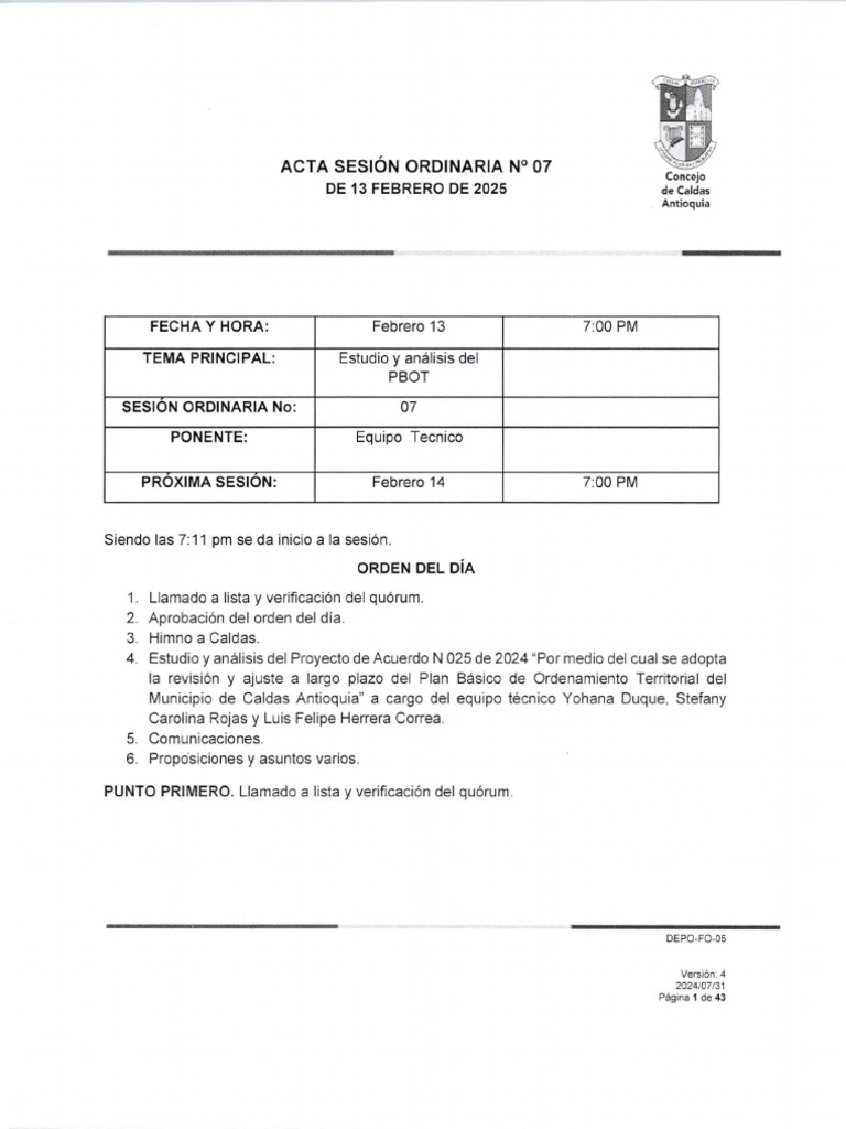 ACTA SESIÓN 07 ESTUDIO Y ANALISIS DEL PBOT | PDF