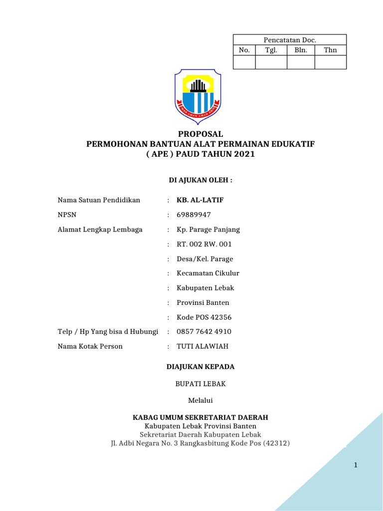 PROPOSAL APE Tahun 2020 Paud Al-Altif | PDF