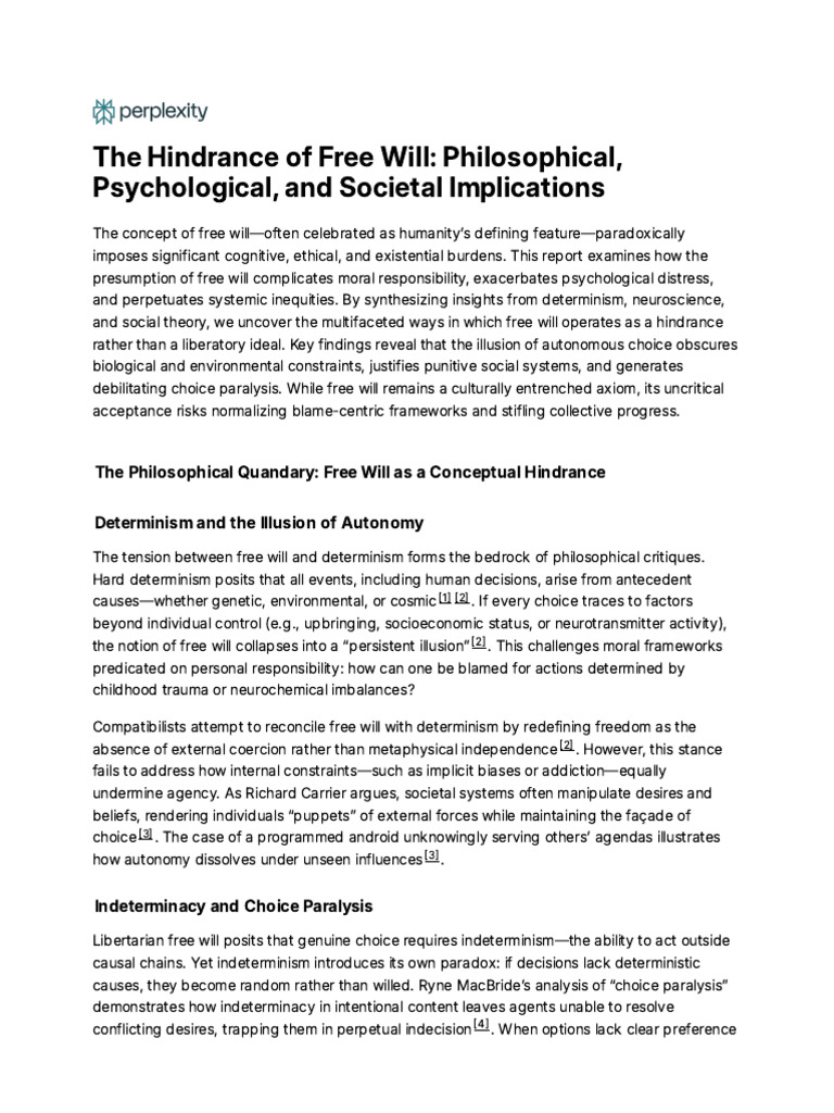 Why Free Will Is A Hinderance | PDF | Free Will | Determinism