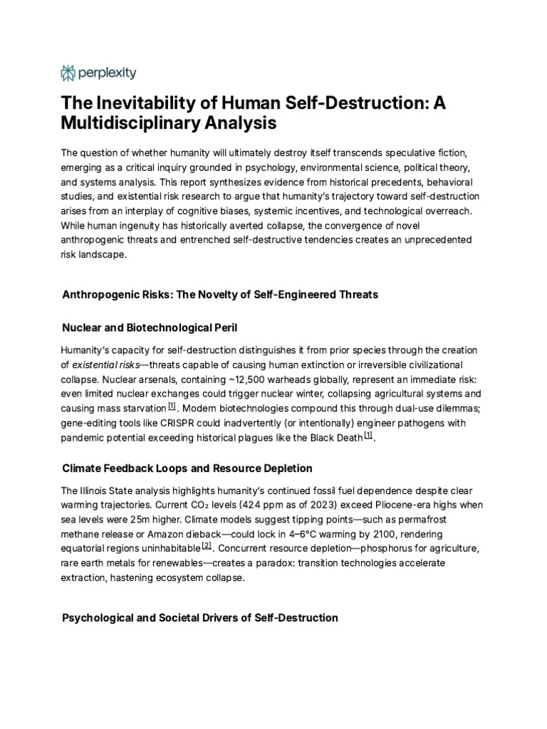 Why Humans Will Ultimately Destroy Themselves | PDF | Climate Change ...