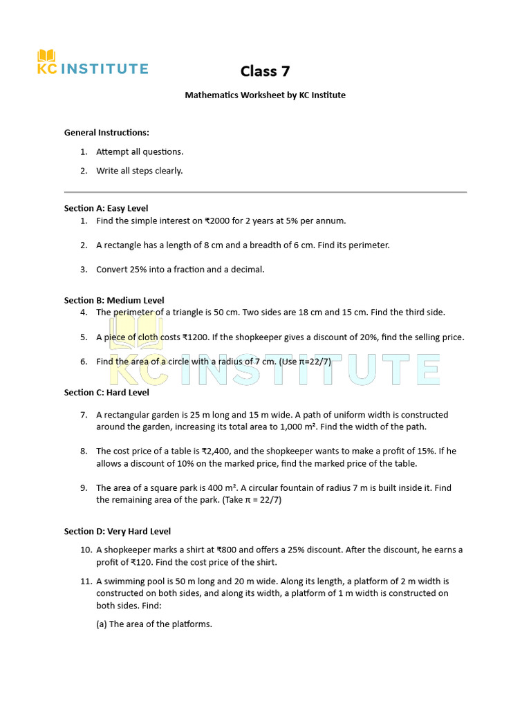 Class 7 Worksheet | PDF